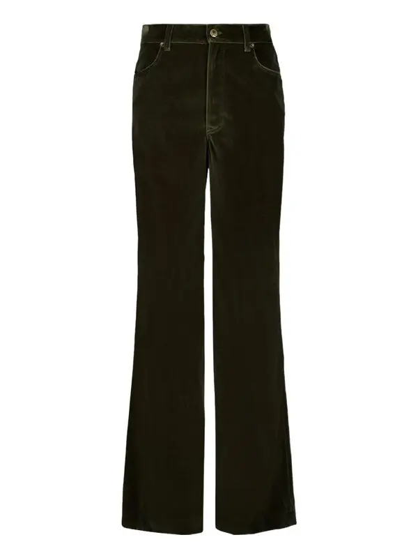 La DoubleJ Flared Cotton Velvet Trousers - Green