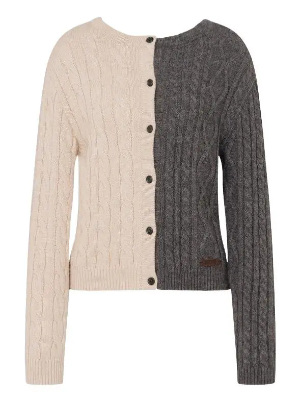 Moschino Two-tone Cable Knit Crew Neck Sweater - Grey