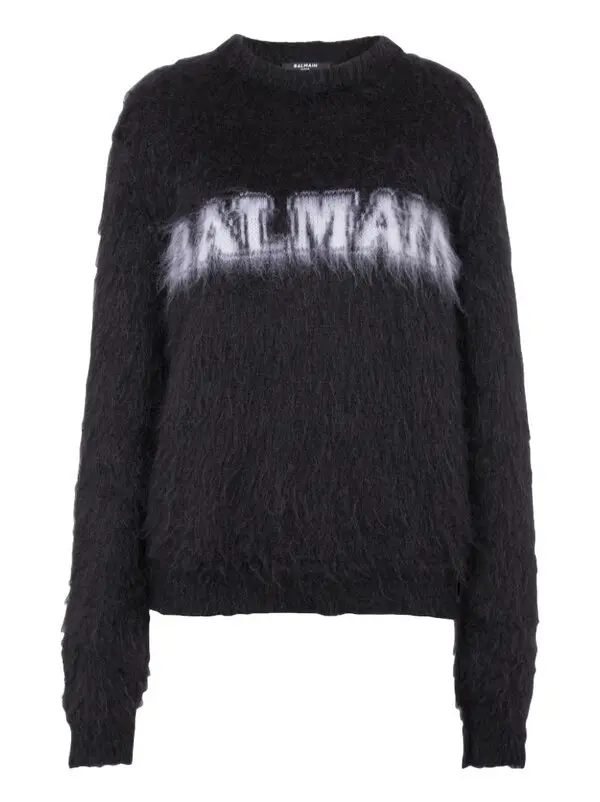 Balmain Logo Jacquard Crewneck Knitted Jumper - Black