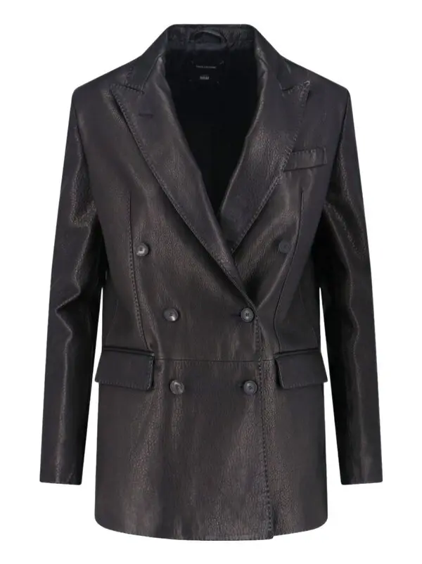Tagliatore Double-breasted Leather Blazer - Black