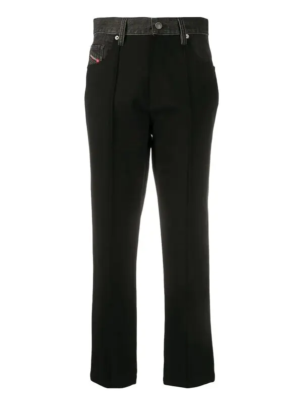 DIESEL® Contrast Waist Straight-leg Pants With Rear Logo Decal - Black