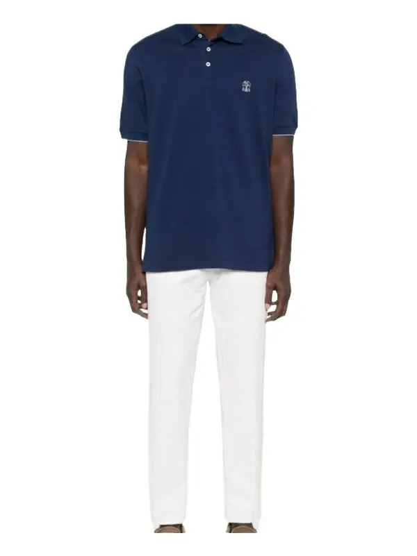 Brunello Cucinelli Logo Detailed Short-sleeved Polo Shirt - Blue