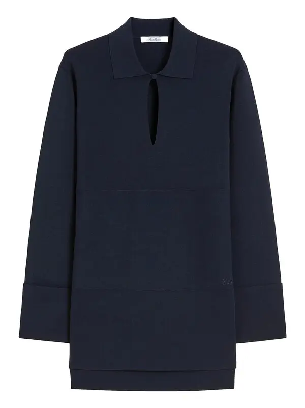 Max Mara Embroidered Logo V-neck Polo Sweater - Navy Blue