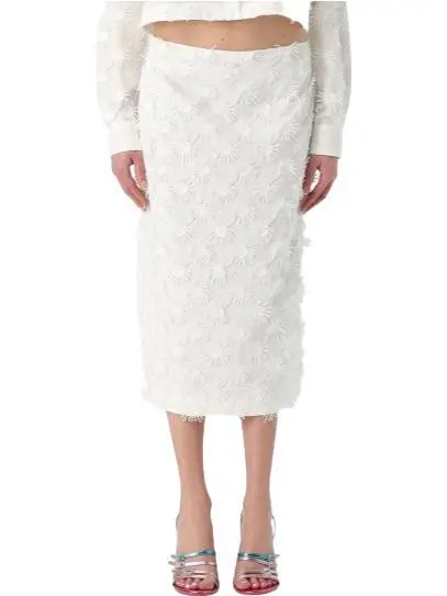 MSGM Appliqué Detail Rear Slit Midi Skirt - White