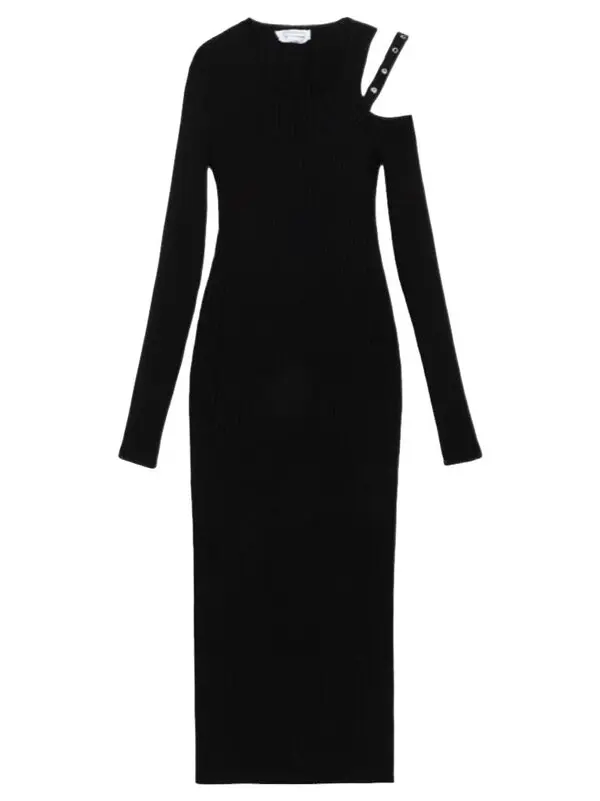 Blumarine Eyelet Detailed Ribbed Midi Dress - Black