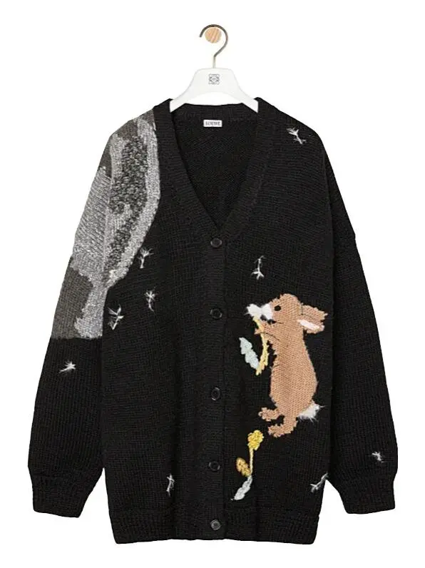 Loewe Embroidered Wool Cardigan - Black