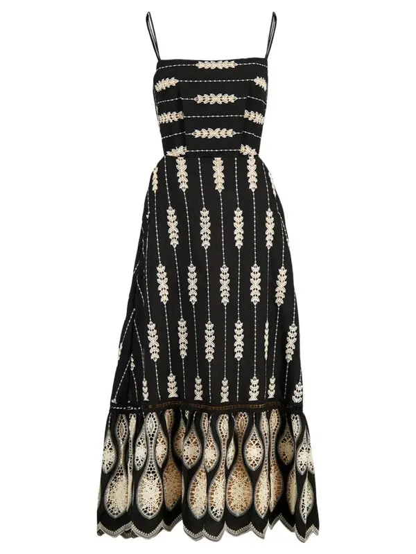Johanna Ortiz Nostalgica Midi Dress - Black, Beige