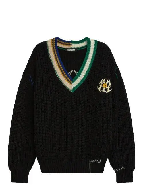 BARROW Graphic Knit Jumper With Embroidered Accents - Black