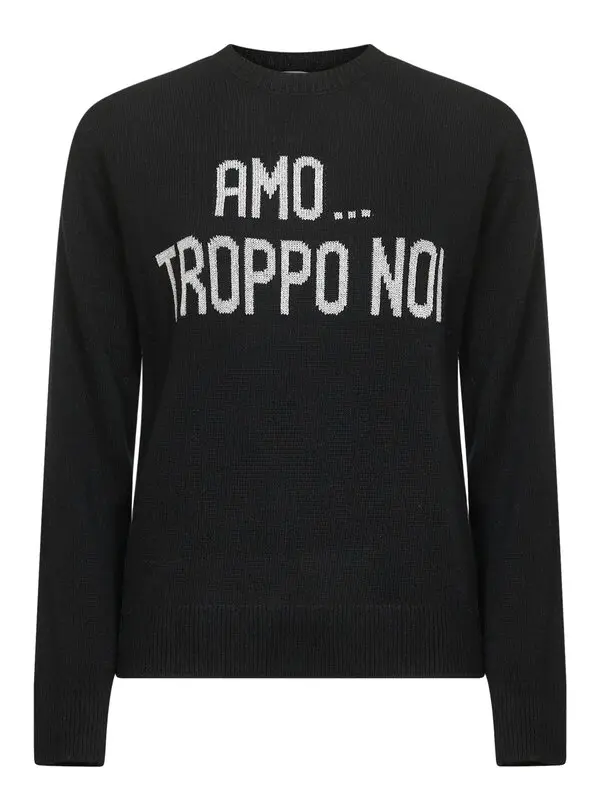 MC2 SAINT BARTH Ribbed Crewneck Sweater With Jacquard Lettering - Black