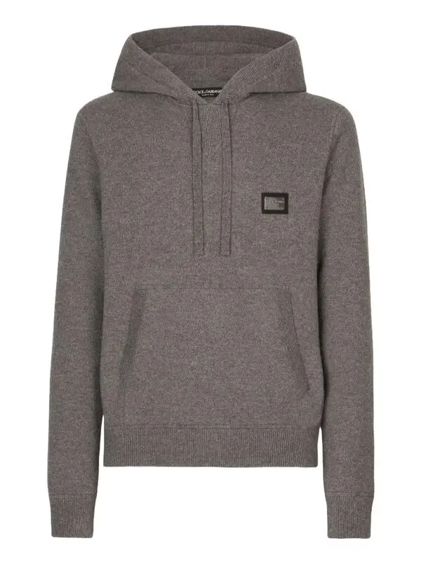 Dolce & Gabbana Logo Plaque Hooded Sweater - Gray