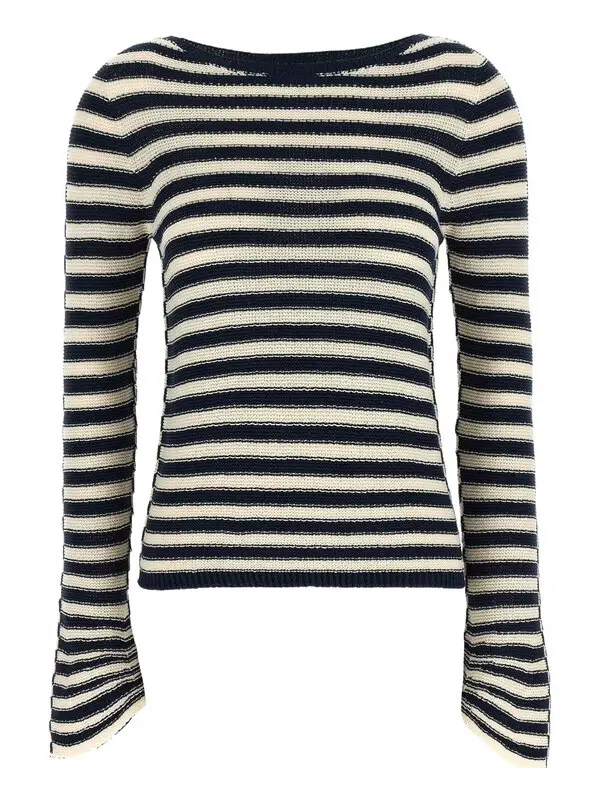 TWINSET Striped Flared-sleeve Knitted Sweater - Black