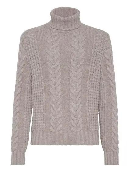 Brunello Cucinelli Cable Knit Turtleneck Sweater - Light Brown