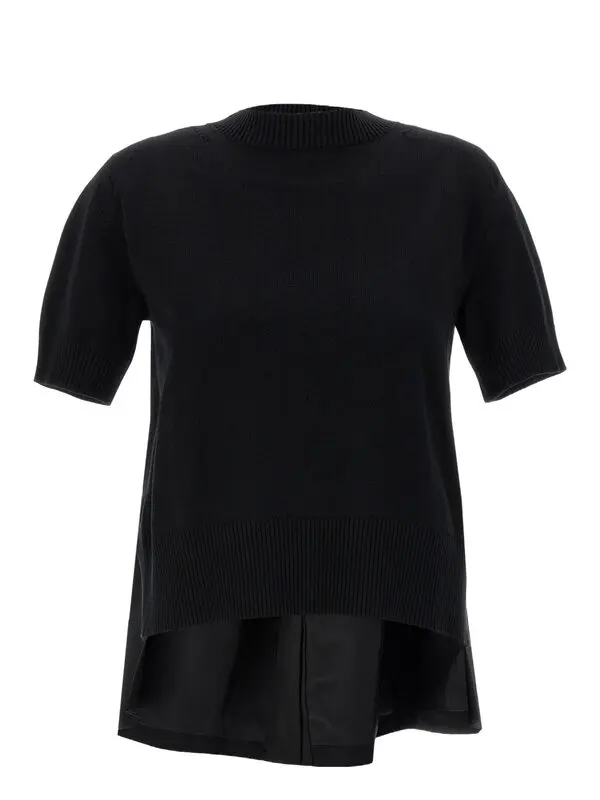 Sacai Poplin Ribbed Pullover With Asymmetrical Paneling - Black