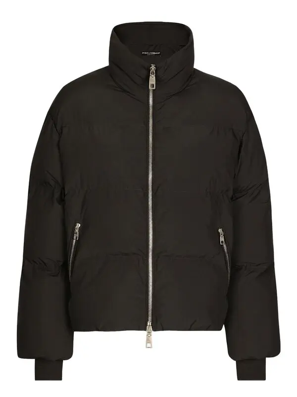 Dolce & Gabbana Cropped Down Jacket With Branded Tag - Black