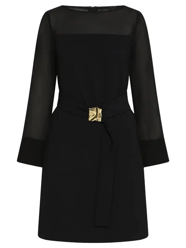 Marella Envers Satin And Georgette Belted Dress - Black