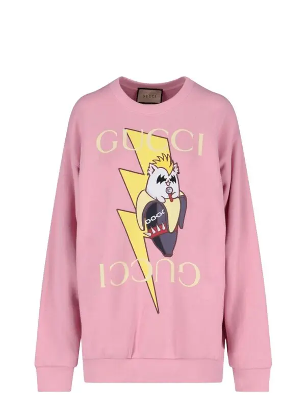 Gucci Lightning Bolt Bananya Print Crewneck Sweatshirt - Pink