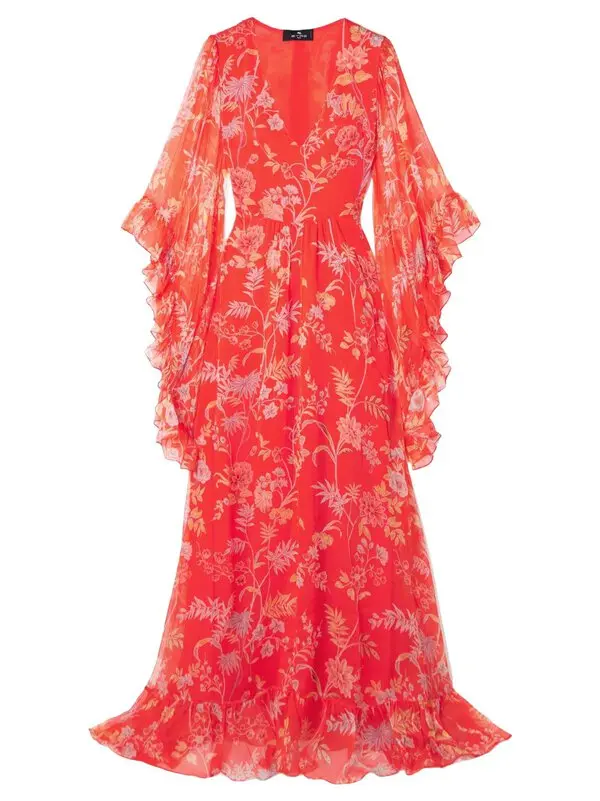 Etro Floral Print Ruffled Maxi Dress - Red