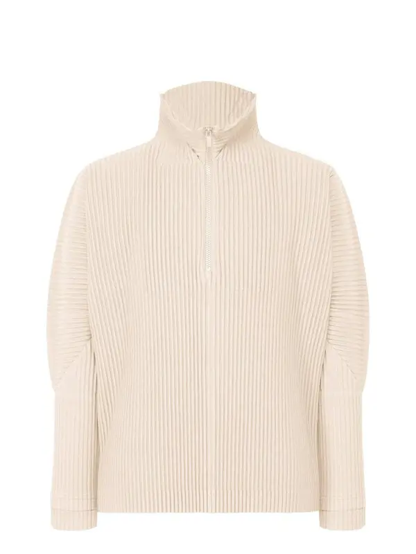 Issey Miyake Homme Plissé Pleated Half Zip Sweatshirt - Duomo Beige