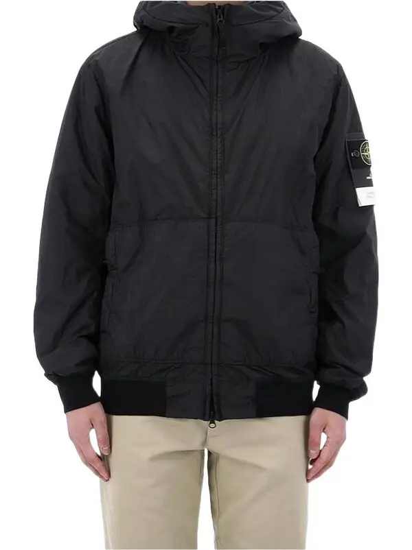 Stone Island Hooded Bomber Jacket - Black