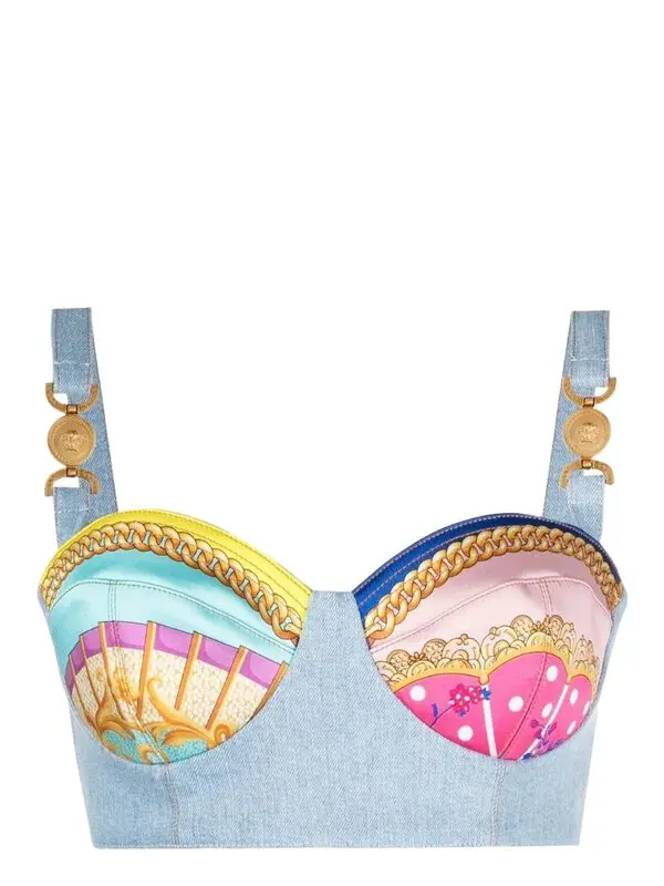 Versace Printed Cropped Bustier Top - Blue