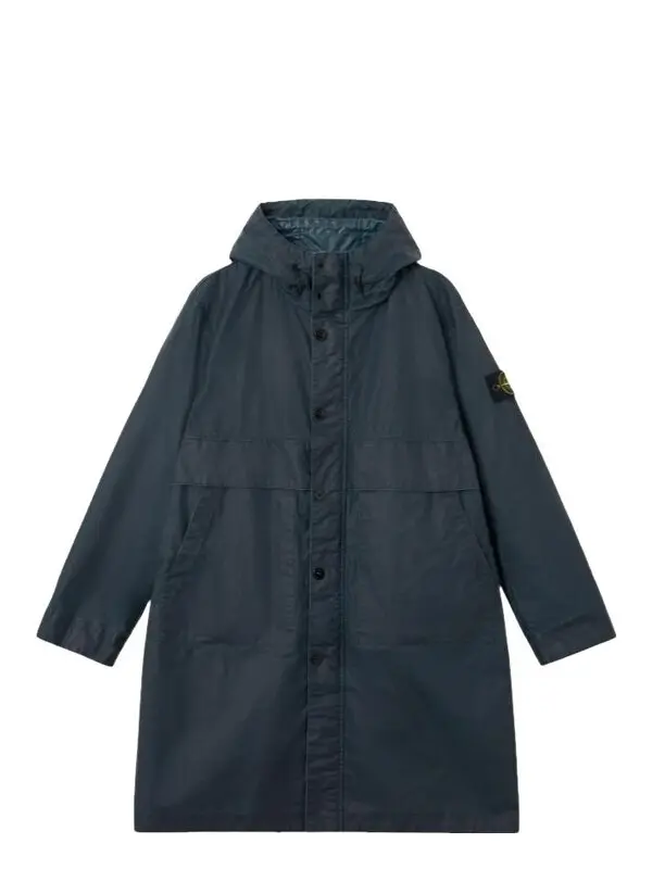Stone Island Logo Patch Hooded Parka - Blue