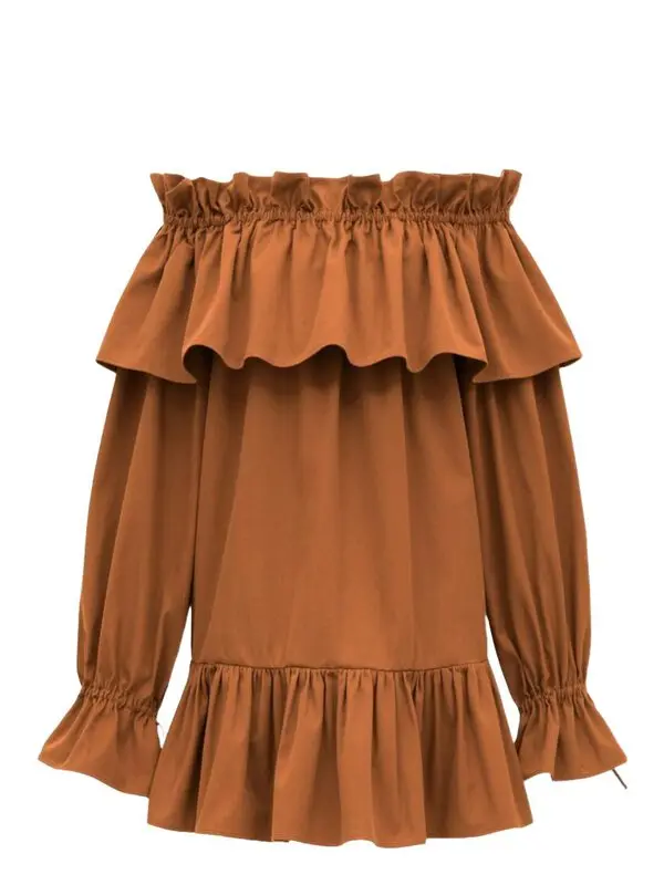 Saint Laurent Ruffled Off-shoulder Dress - Beige