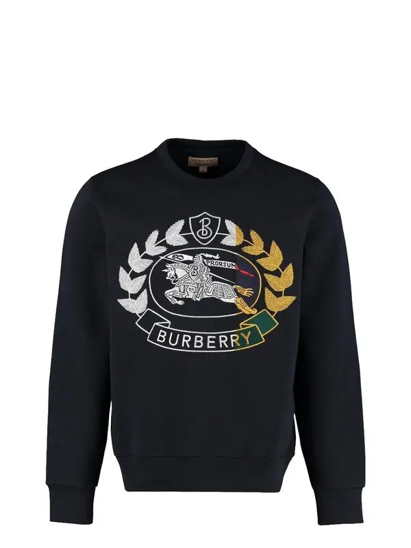Burberry Equestrian Knight Logo Embroidered Hoodie - Black