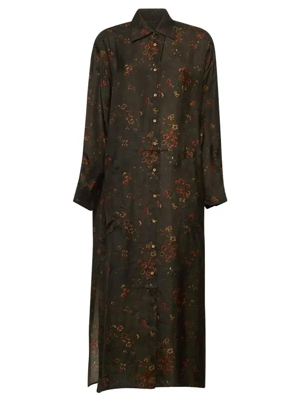 UMA WANG Long Sleeve Floral Print Dress With Side Slits - Brown
