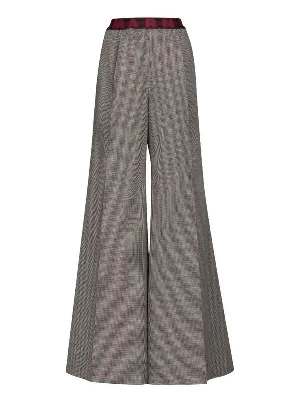 Marni Houndstooth Pattern Flared Trousers With Logo Waistband - Gray