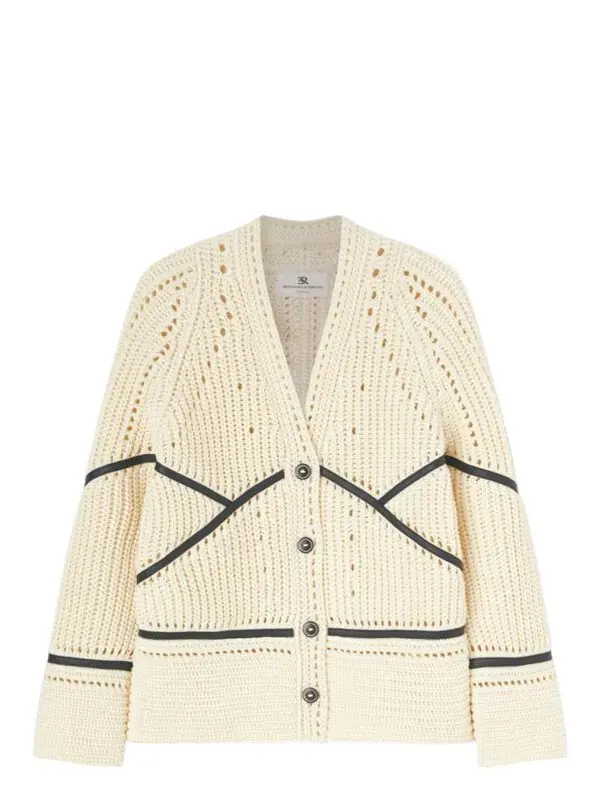 Ermanno Scervino Cotton Cardigan With Leather Trims - White