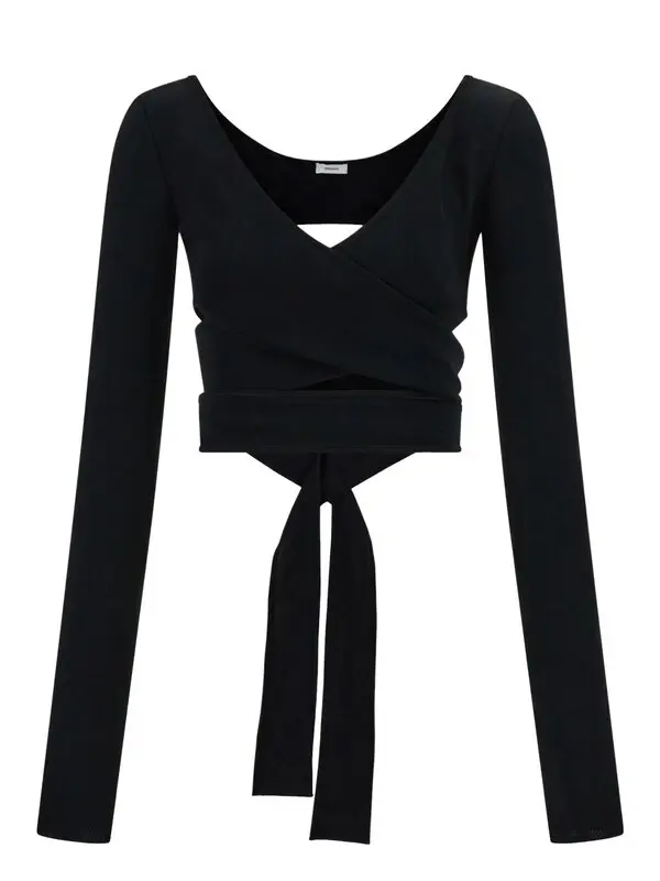 FERRAGAMO Wrap Front Long Sleeve Top - Black