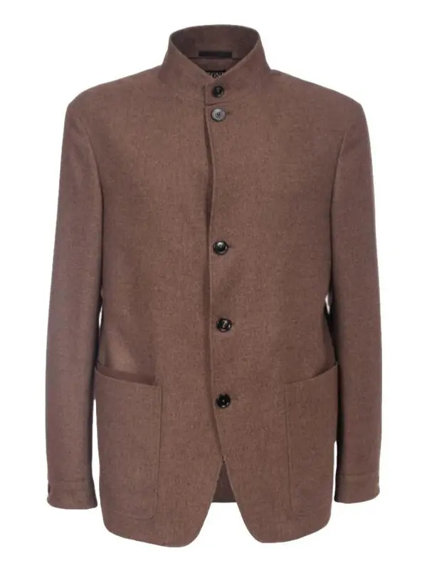 Zegna Patch-pocket Stand Collar Jacket - Brown