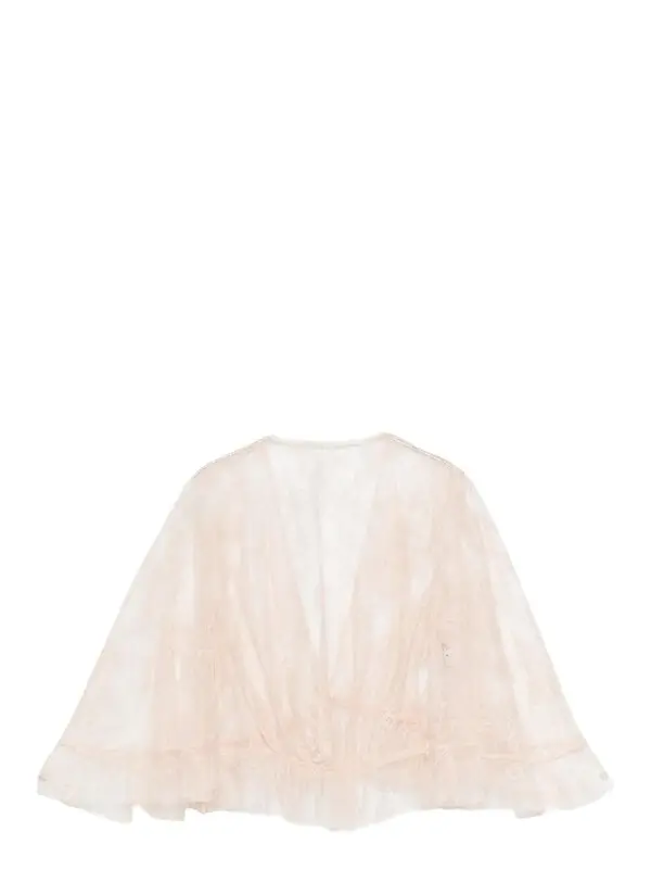 Alberta Ferretti Lace Cropped Top With Flared Sleeves And Drawstring - Beige
