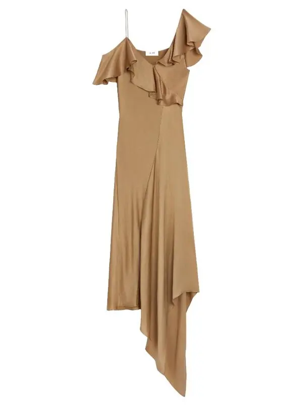 Celine Asymmetrical Lingerie Dress In Satin Crepe - Brown