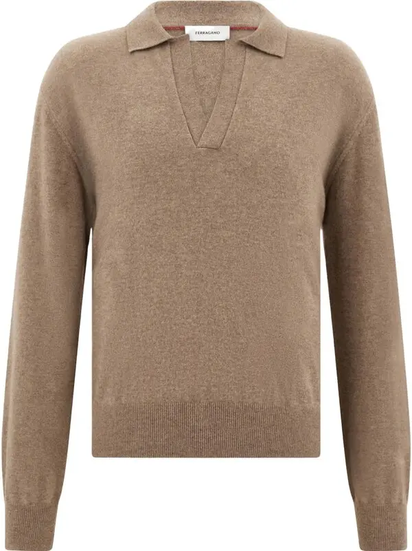 FERRAGAMO Cashmere Polo Neck Sweater - Light Clay
