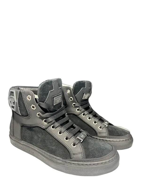 Philipp Plein High-top Lace-up Sneakers With Logo Detail - Gray