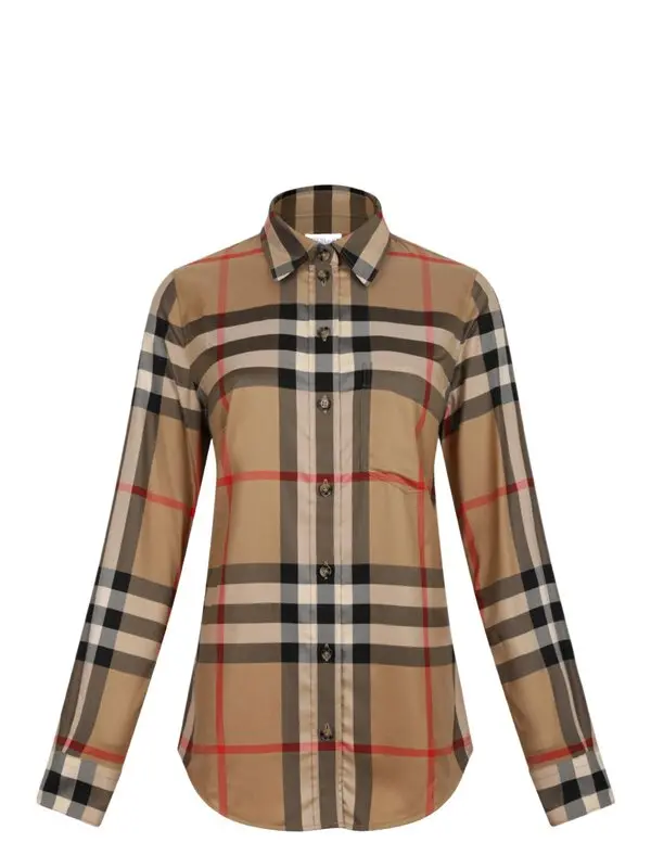 Burberry Long Sleeve Checked Shirt - Brown