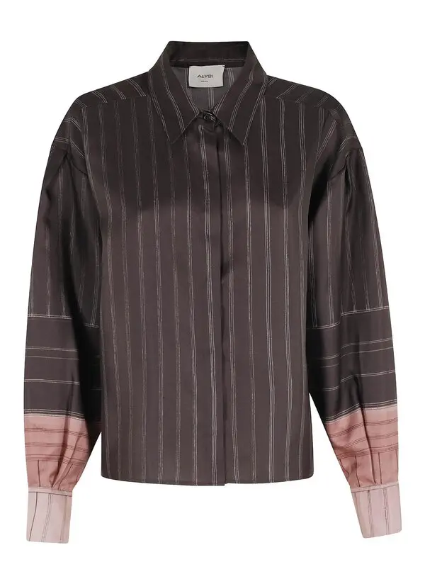 ALYSI Long Sleeved Striped Shirt - Black