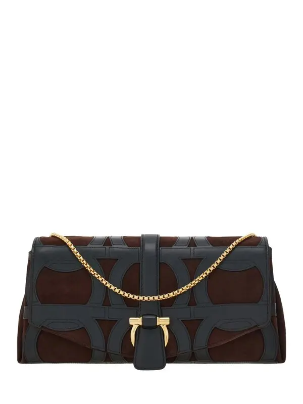 FERRAGAMO Gancini Front Flap Crossbody Bag - Black/testa Di Moro