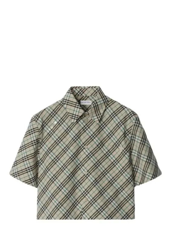 Burberry Short-sleeved Checked Cropped Shirt - Husk