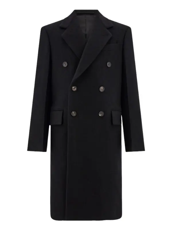 FERRAGAMO Double Breasted Pure Wool Coat - Black