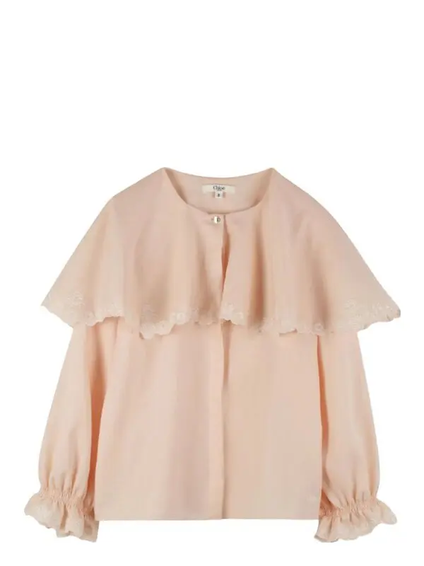 Chloé Floral Embroidered Layered Cape Blouse - Nude