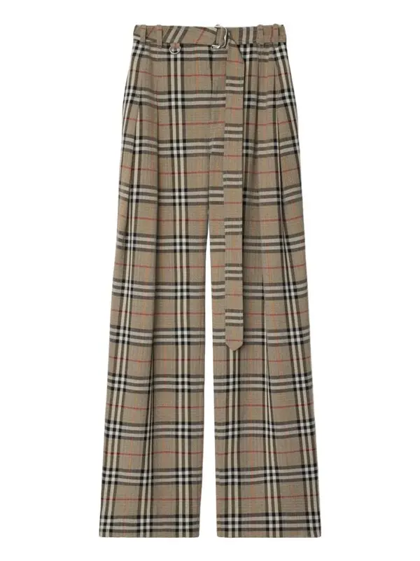 Burberry Straight-leg Checked Belted Trousers - Limestone Color
