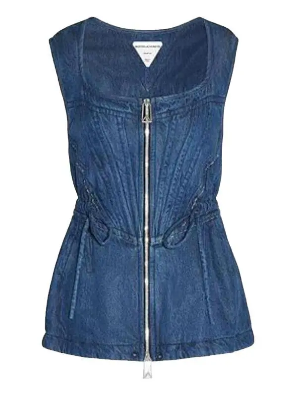 Bottega Veneta Zip-up Denim Sleeveless Top - Blue