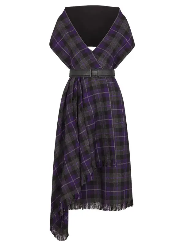 Dior Check'n' Motif Virgin Wool Midi Dress - Purple, Gray And White