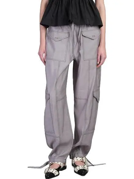 GANNI High Waist Drawstring Cargo Pants - Gray