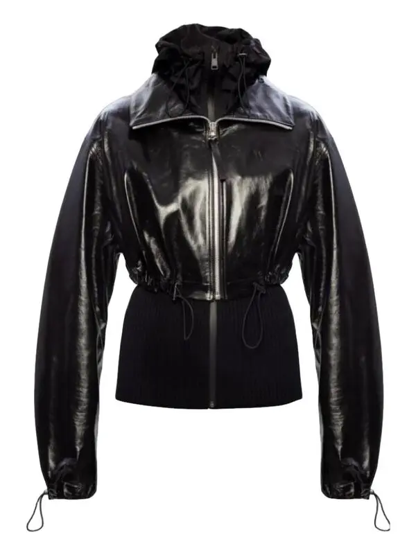 Bottega Veneta Cropped Leather Hooded Jacket - Black