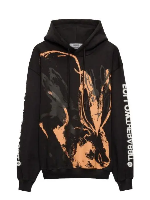 MSGM Sketched Bunnies Print Hoodie - Black