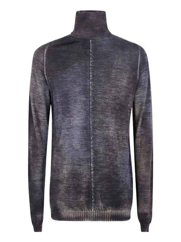 MD75 Ribbed Knit Roll Neck Top - Blue Camel Black