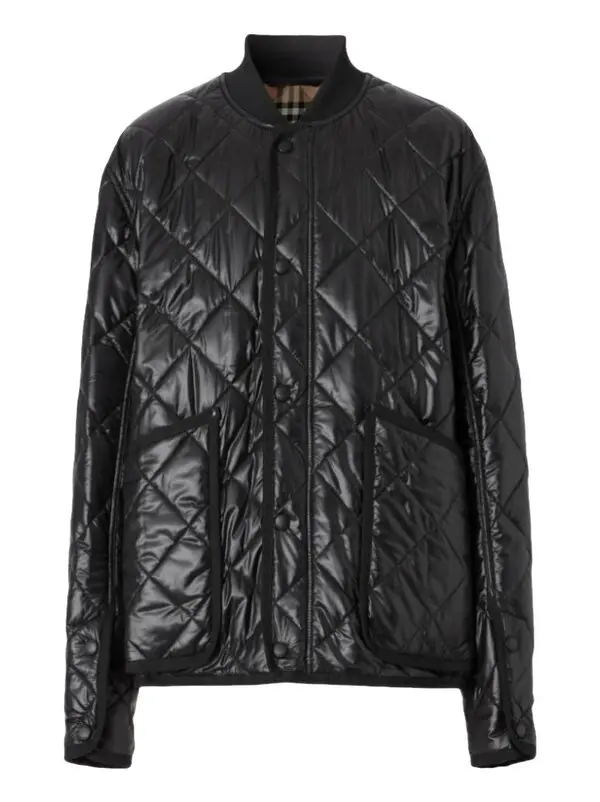 Burberry Diamond-quilted Bomber Jacket With Stand Collar - Black